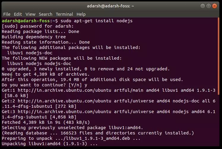 ติดตั้ง nodejs npm ubuntu