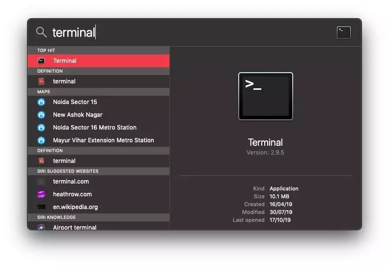 Buka Terminal Dalam Mac Dari Spotlight