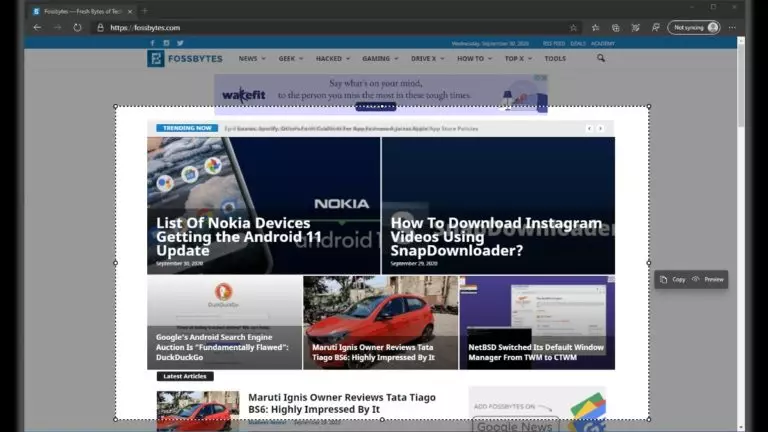 „Microsoft Edge Web Capture“ ekrano kopijos įrankis