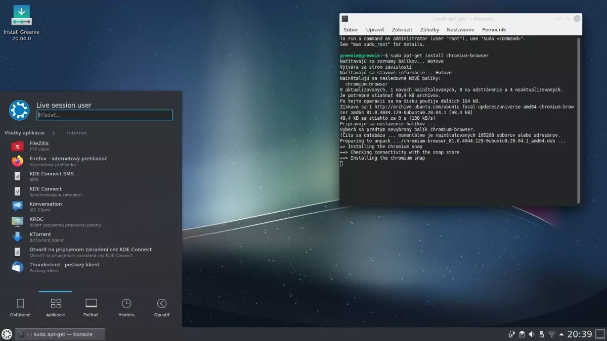 Greenie 20.04 s KDE radnom površinom