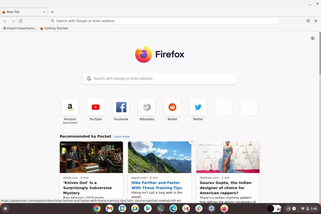 Firefox runnig ing Chrome OS liwat Flatpak