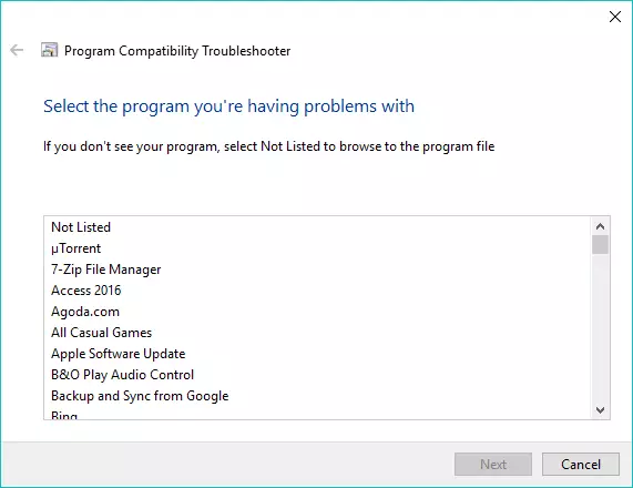 Windows 10 Offer datrys problemau 13 cydweddoldeb rhaglen