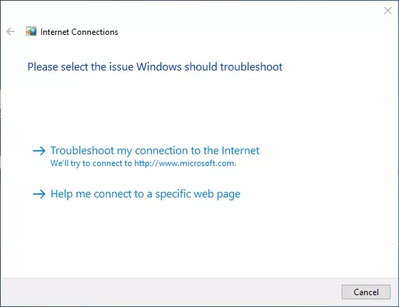 Windows 10 Offer datrys problemau 1 cysylltiadau rhyngrwyd
