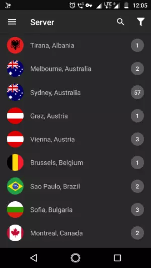 Lista serwerów IPVanish na Androida