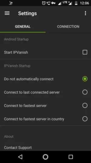 IPVanish Android app faʻatulagaina