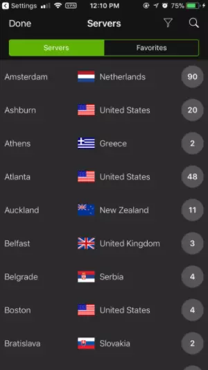 Lista serwerów IPVanish ios