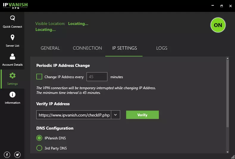 IPVanish ustawienia IP