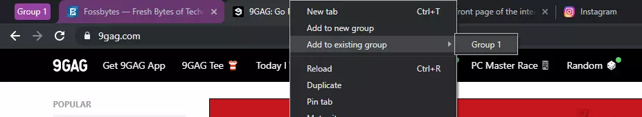 Google Chrome Tab Groups תכונה 1