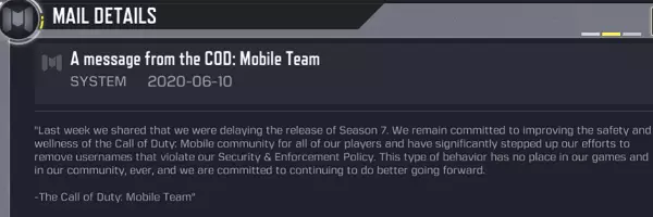 messaggio dal team COD Mobile