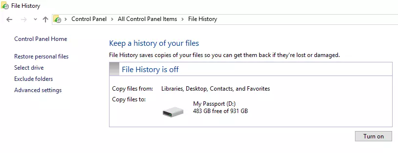 FH4 Zgodovina datotek Windows