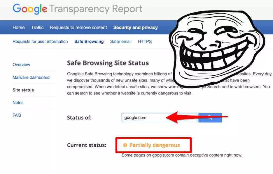 google bezpečné procházení nebezpečný troll