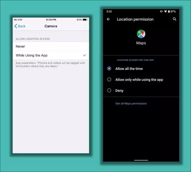 Taybetmendiyên Android 10 Jixwe li ser Destûrên Cihê iPhone 1-ê