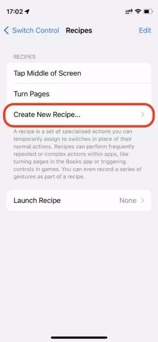 Määritä reseptit iPhone-4:n Switch Control -sovelluksessa