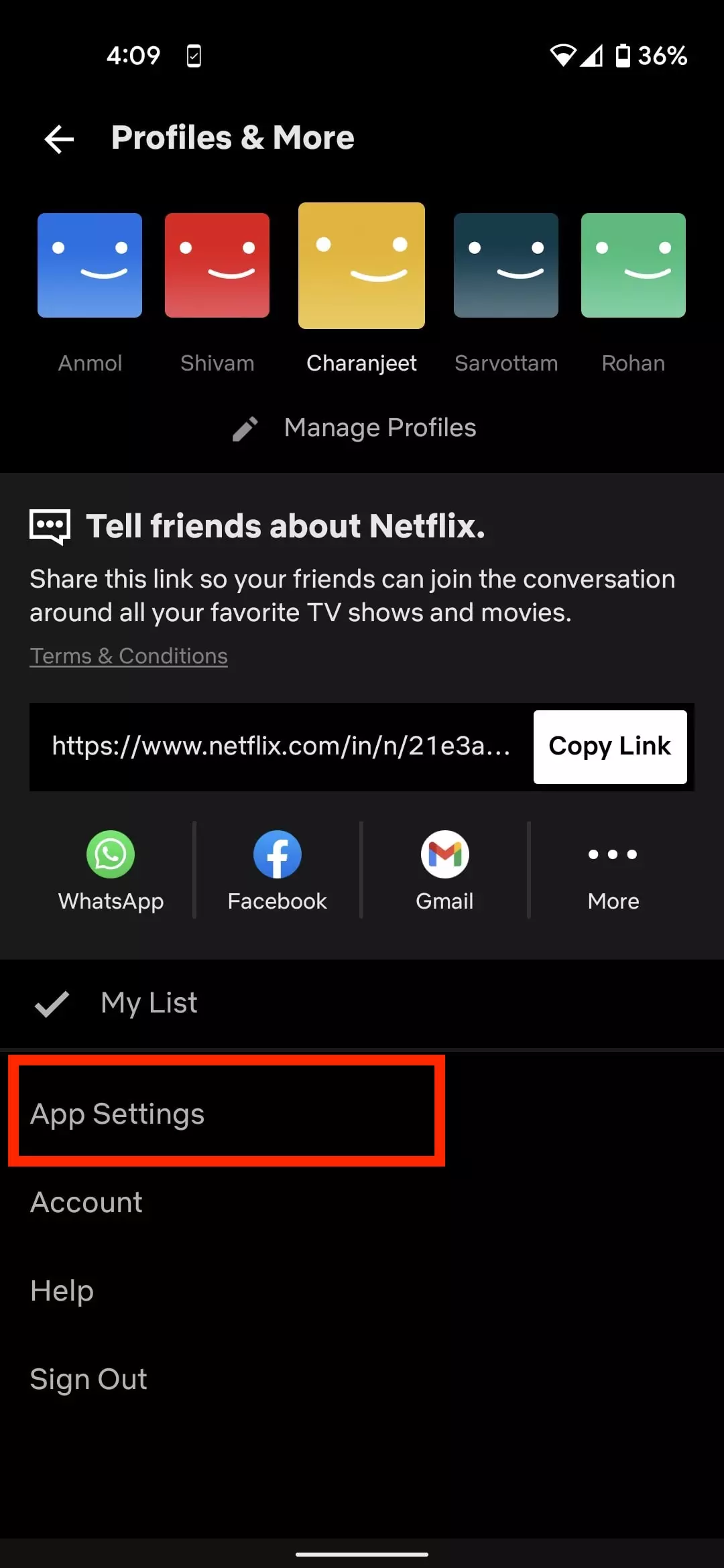 Einstellungen der Netflix Android-App