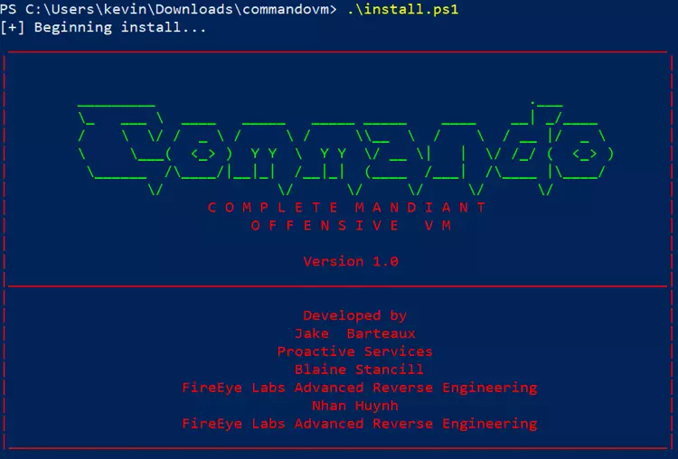script di installazione della distribuzione di hacking di windows commando vm