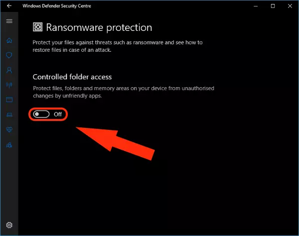 Windows 10 Désactiver l'accès contrôlé aux dossiers