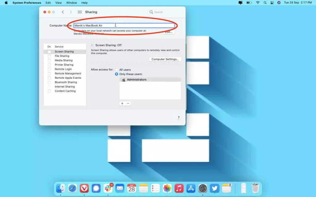 在 Mac 3 上更改 AirDrop 名称