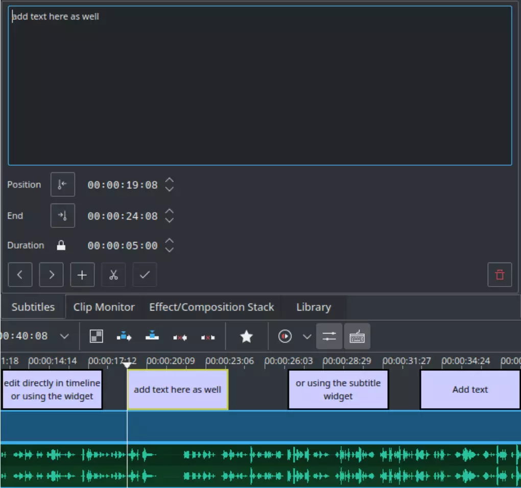 Kdenlive 20.12 Inbuilt Subtitling tool