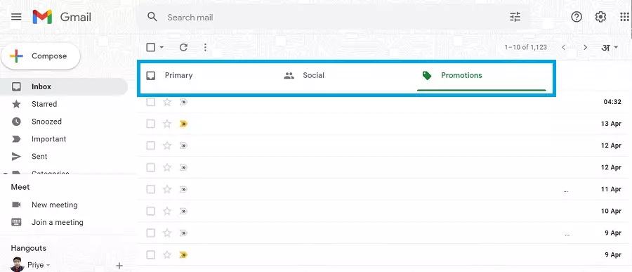 agħżel kategorija fil-gmail