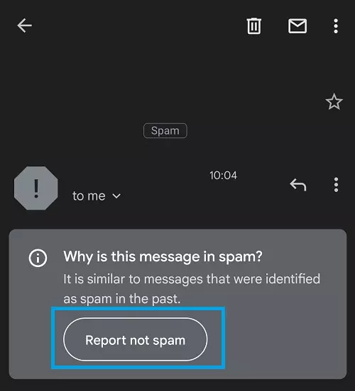 gmail кушымтасында спам түгеллеген хәбәр итегез