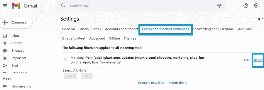 gmail'да электрон почта фильтрын бетерегез