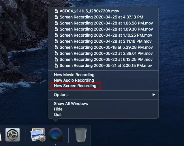 Quicktime Yeni Ekran Kaydı macOS