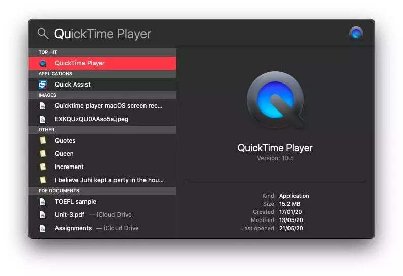 Відкрийте QuickTime Media Player macOS