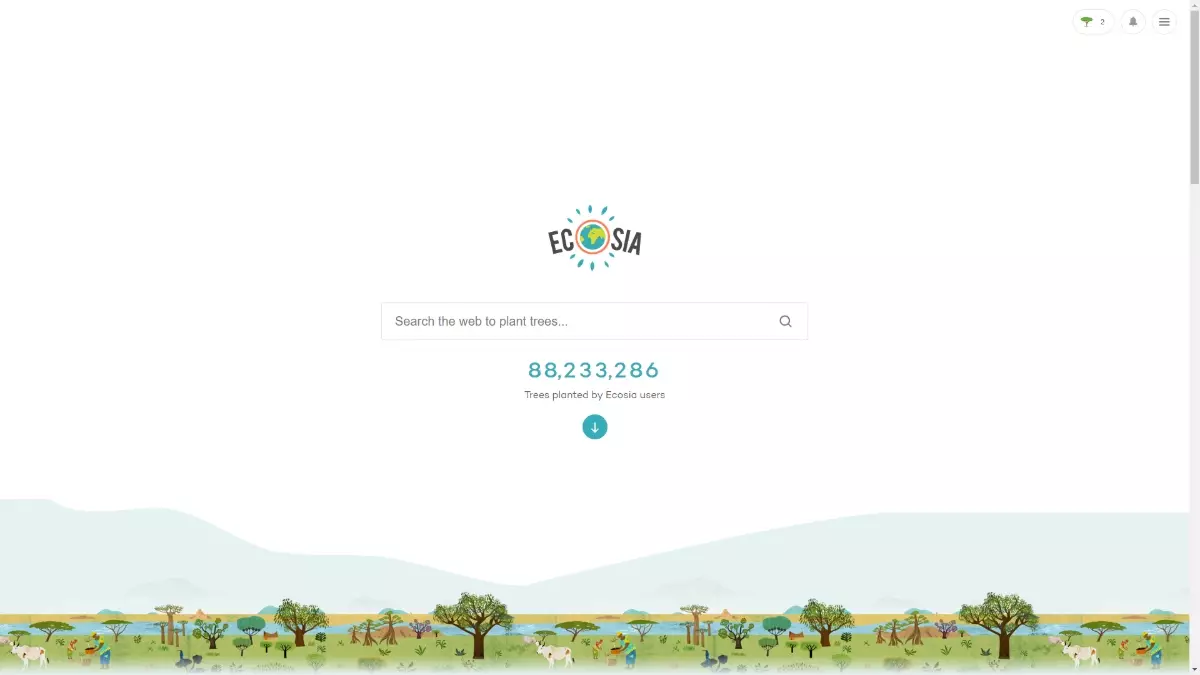 لقطة شاشة لمحرك البحث Ecosia