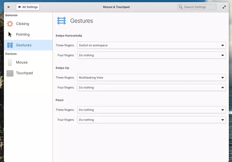 gestures settings