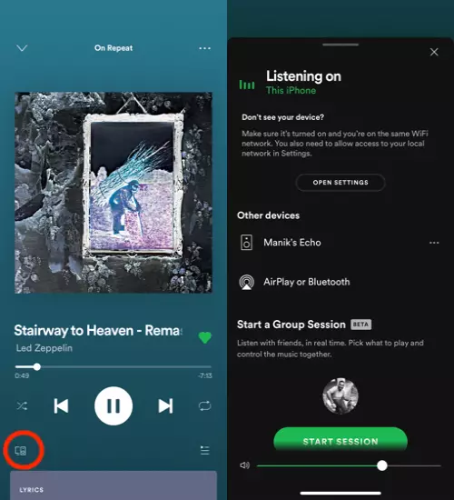 Dispositivos de cambio rápido en Spotify