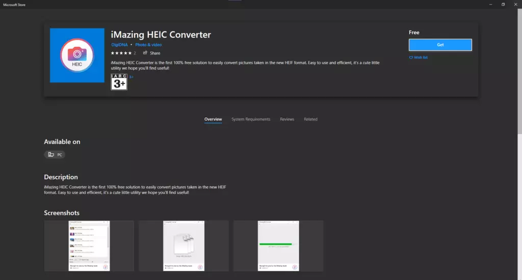 imazing heic Converter հավելվածի էջ