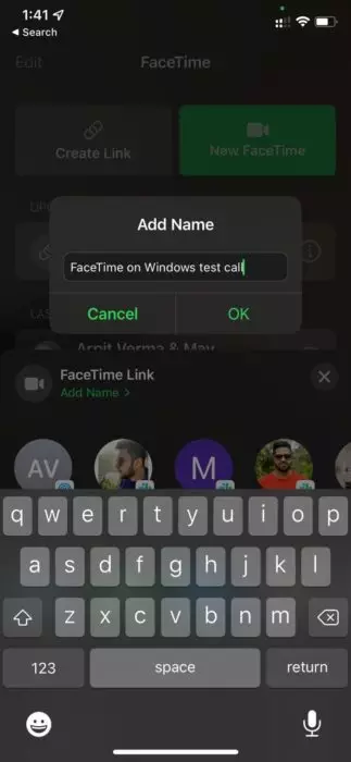 facetime dodaj ime povezavi