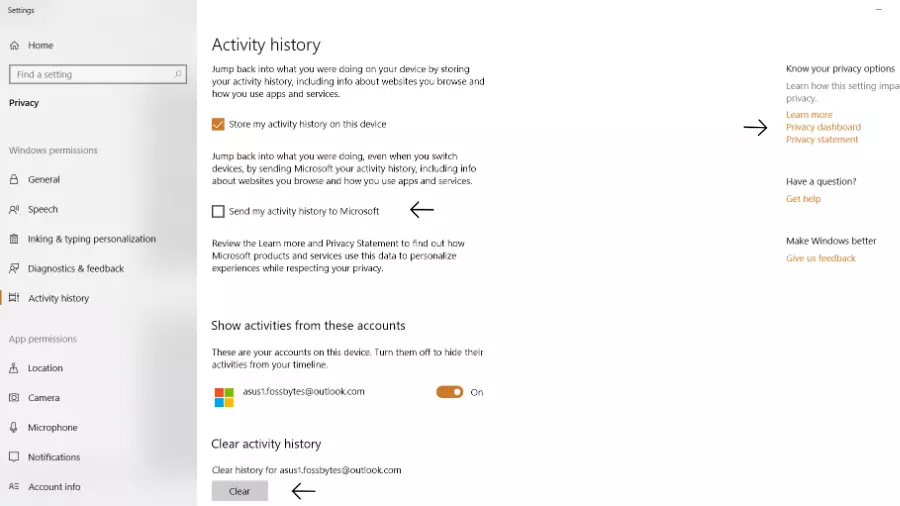 Activity History ao amin'ny Windows 10