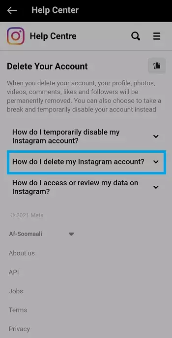 Instagramアカウントを削除するにはどうすればよいですか