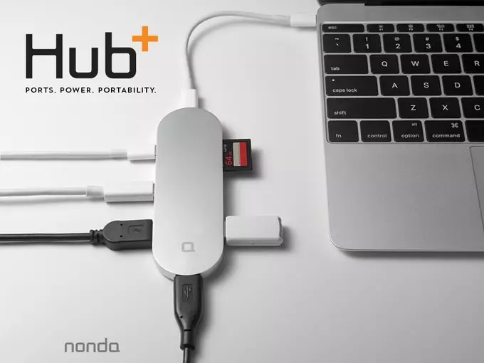 NONDA na-eme Hub+ maka USB-C: Nweta ọdụ ụgbọ mmiri niile na MacBook ọhụrụ