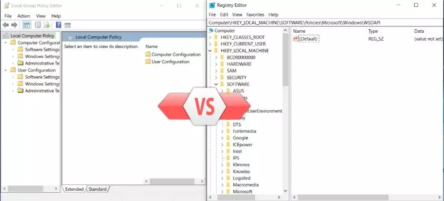 Csoportházirend vs. Registry Editor