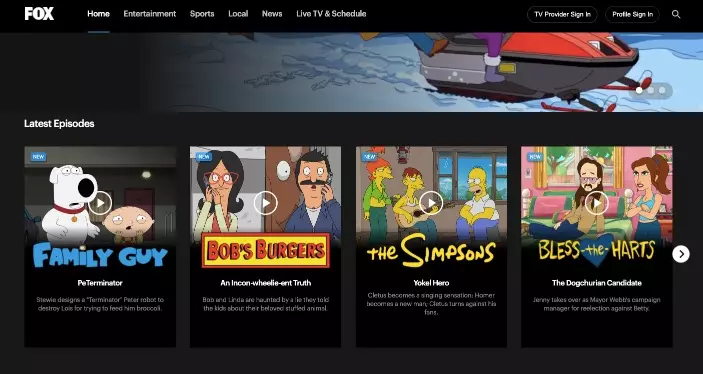 fox tv - websiden om cartoon online fergees te sjen