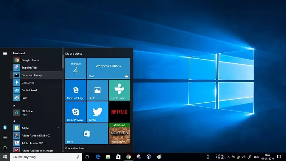 Windows 10 anniversarju aġġornament menu tal-bidu