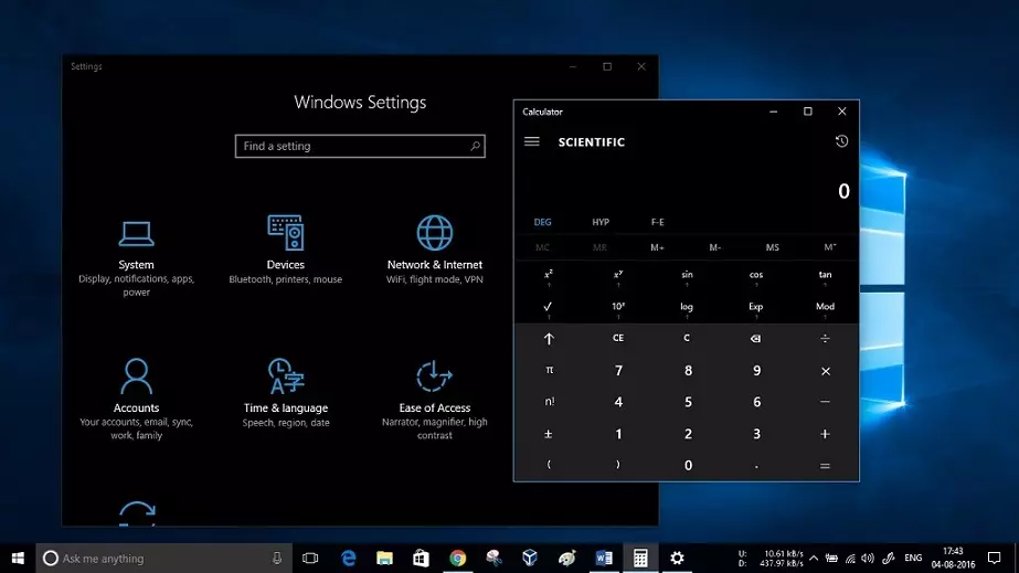 Windows 10 anniversarju aġġornament tema skur