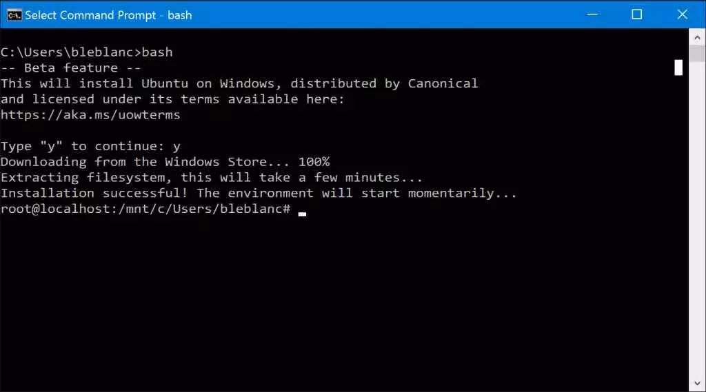 bash fuq ubuntu fuq l-installazzjoni tal-Windows 10