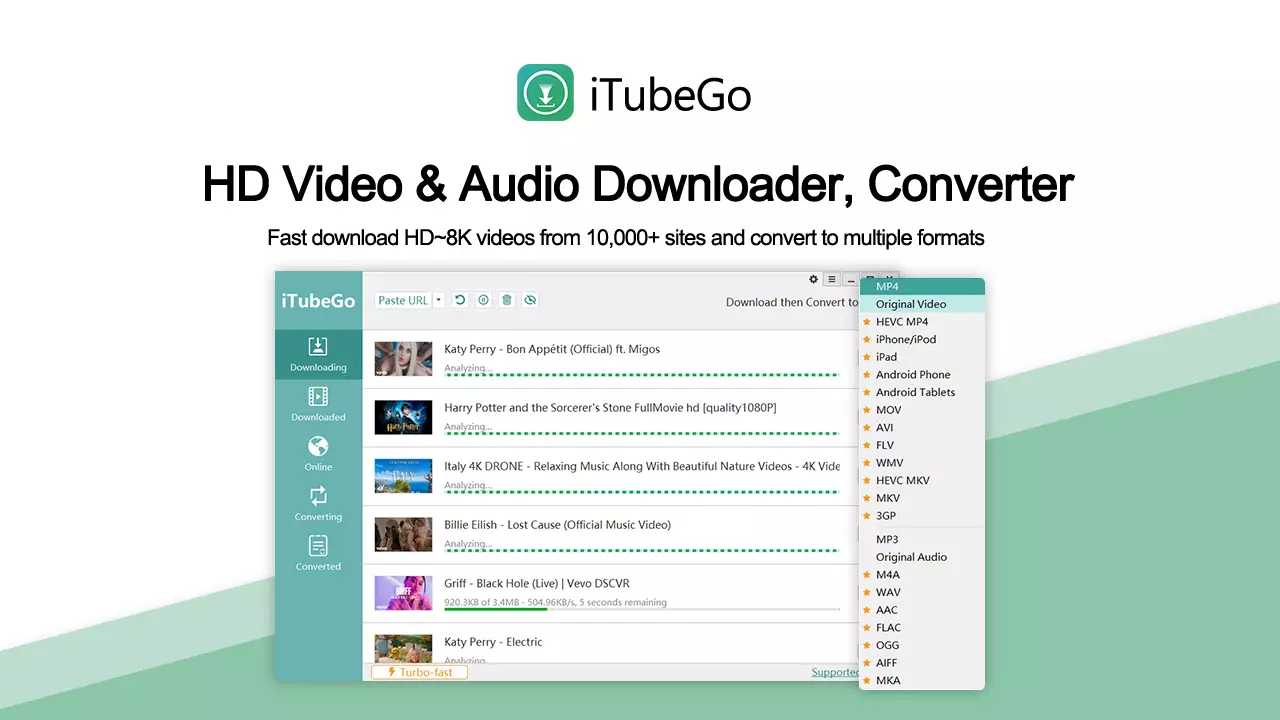 iTubeGo YouTube 다운로더를 사용하여 순식간에 YouTube 동영상 다운로드