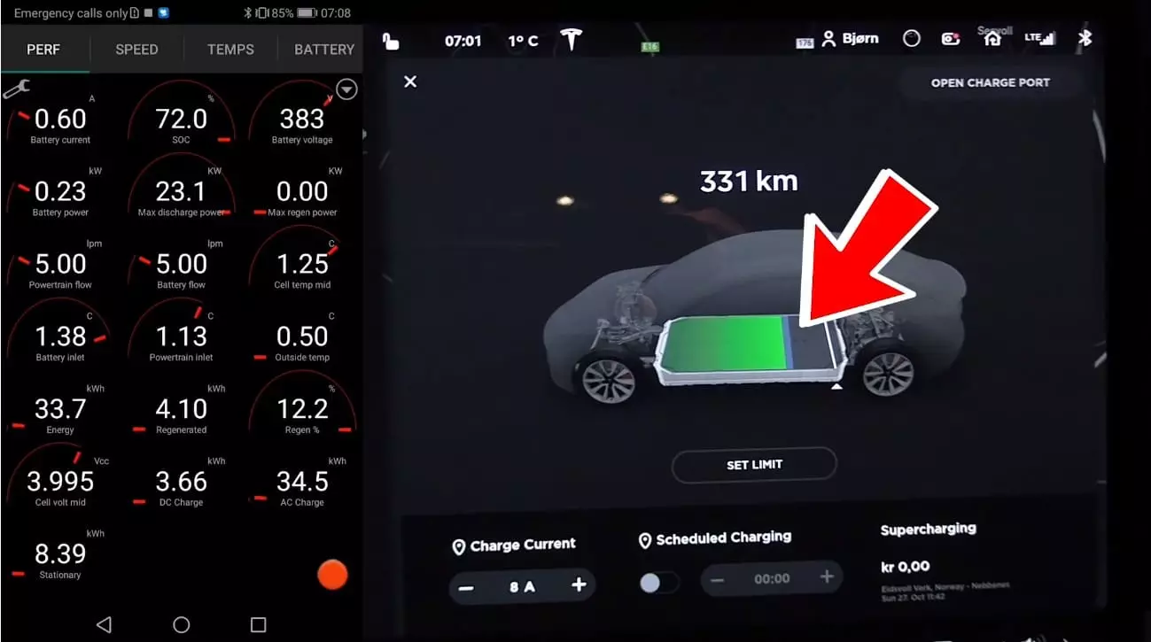 Pražnjenje baterije Tesla Model 3