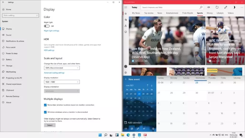 Controles de snap na configuração de 3 partes do Windows