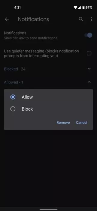 Blokir atau izinkan notifikasi Chrome