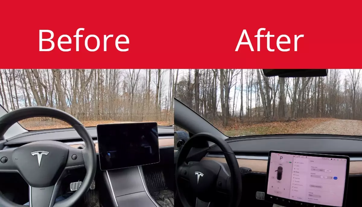 „Tesla Model 3“ ekrano modifikacija: ar autopilotas veiks be ekrano?