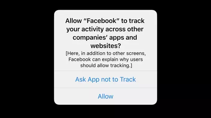 E Screenshot vun der Annonce Tracking Transparenz op iOS