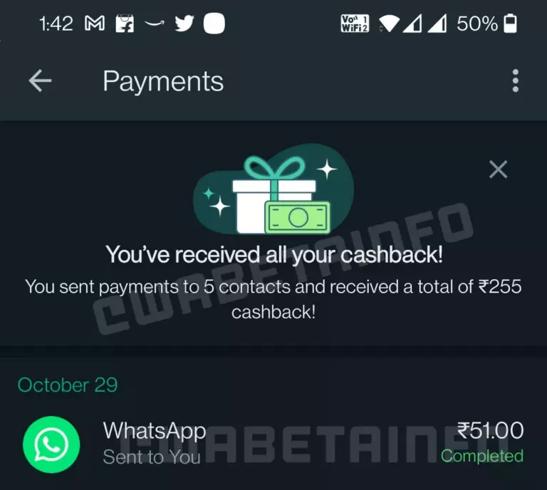 WhatsApp xav kom tib neeg siv UPI Them Nyiaj; Rolls Out Cashback Feature 5539_2