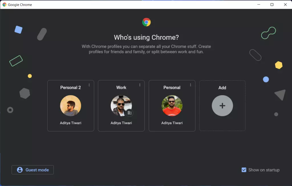 Google Chrome પ્રોફાઇલ્સ મેનેજ કરો