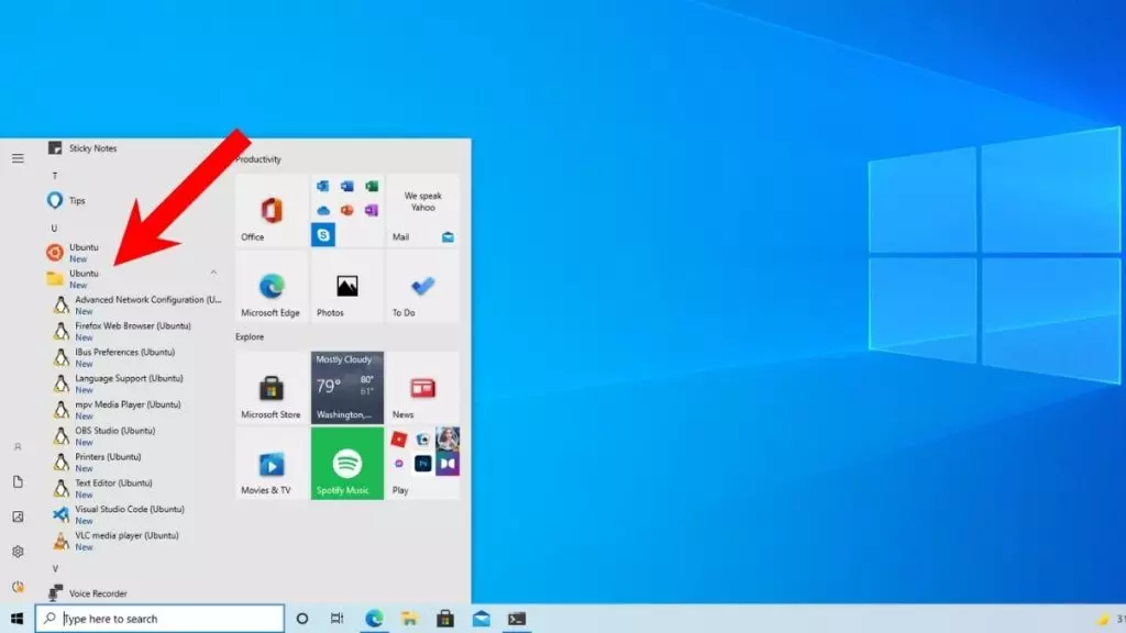 Ubuntu Dossier am Startmenü - installéiere Linux Apps op Windows