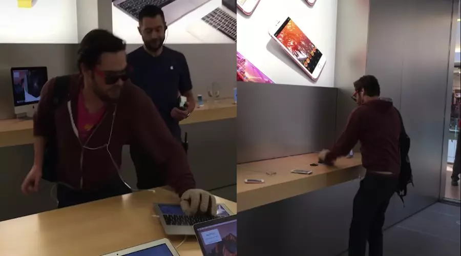 Qəzəbli Oğlan Apple Mağazasında Polad Topla iPhone və Mac-ları məhv edir